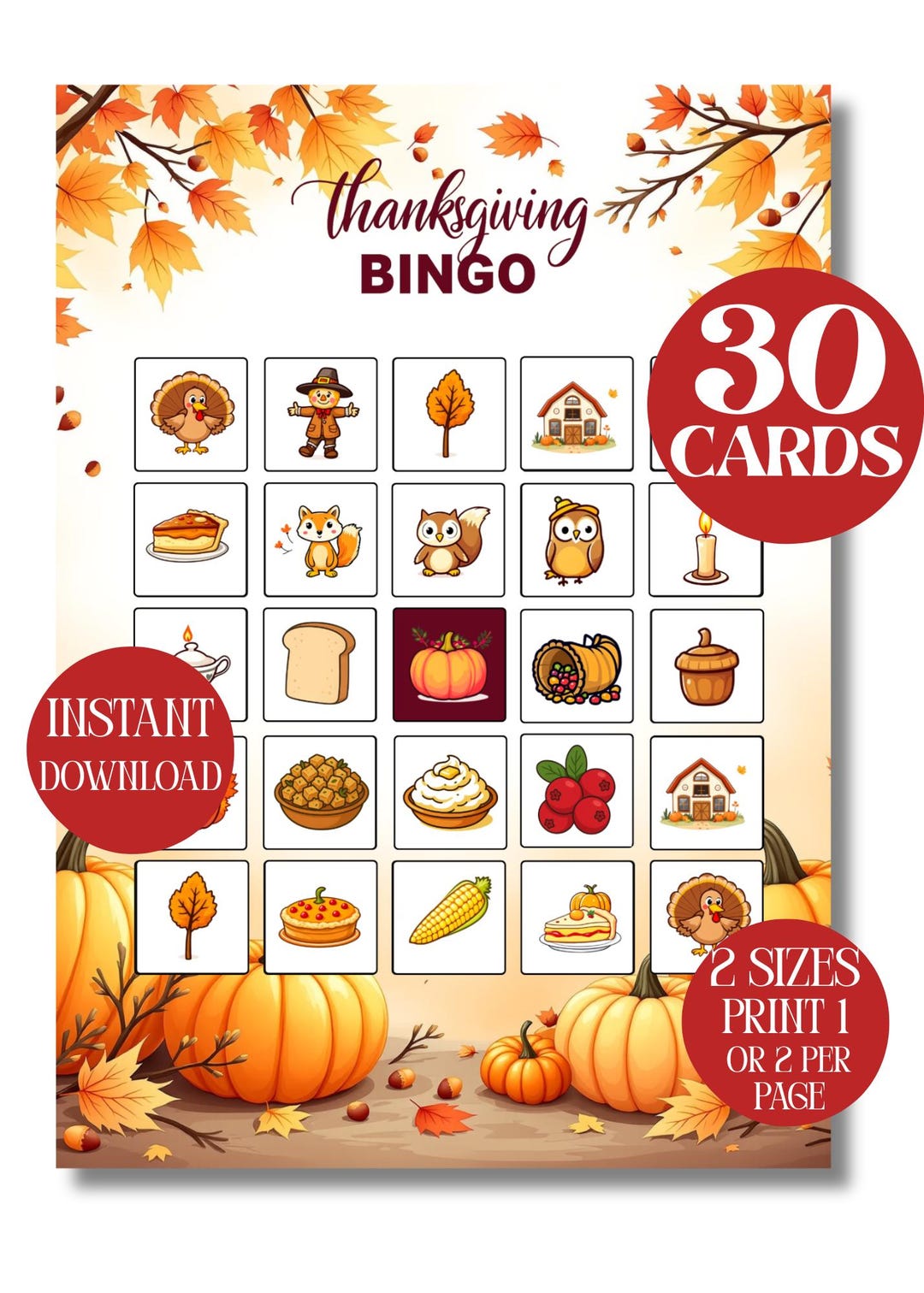 Fall Thanksgiving Bingo Game | Printable Family Game for Kids | Autumn ...