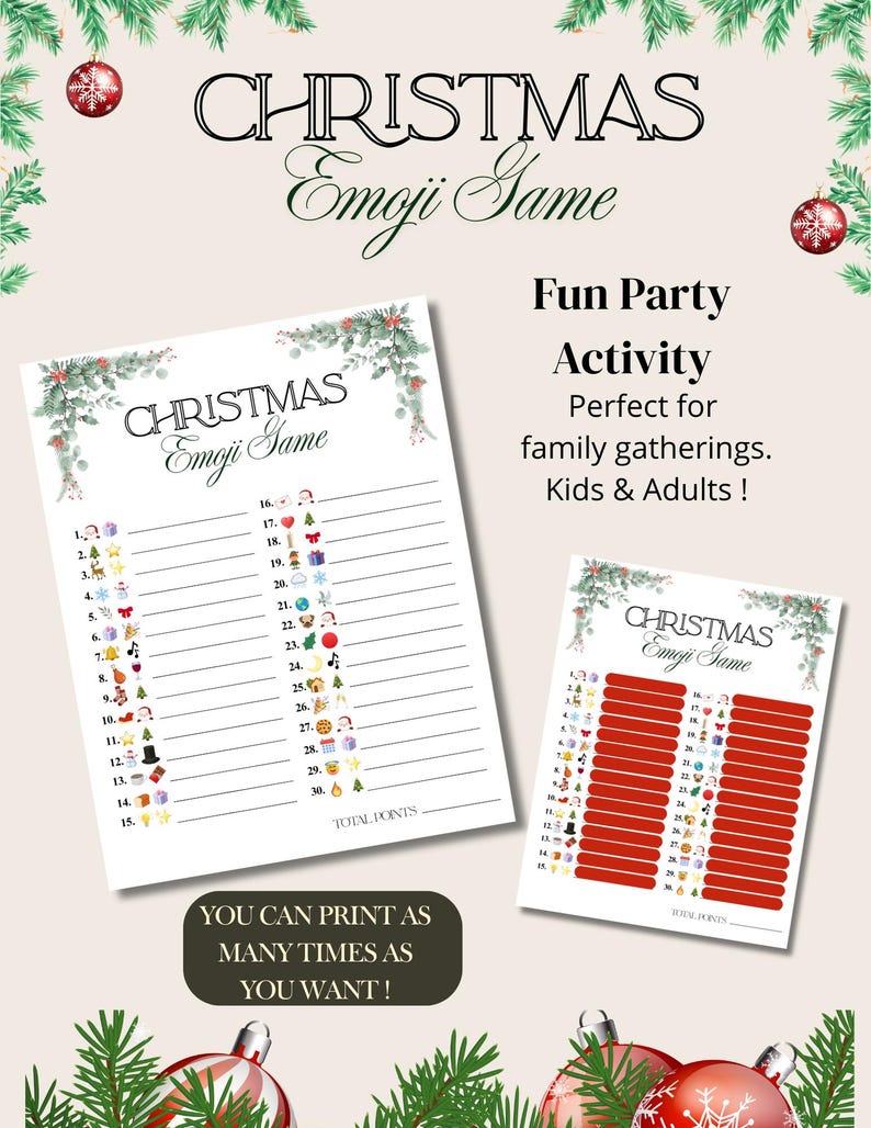 Christmas Emoji Game, Christmas Game, Printable Holiday Games for Kids ...