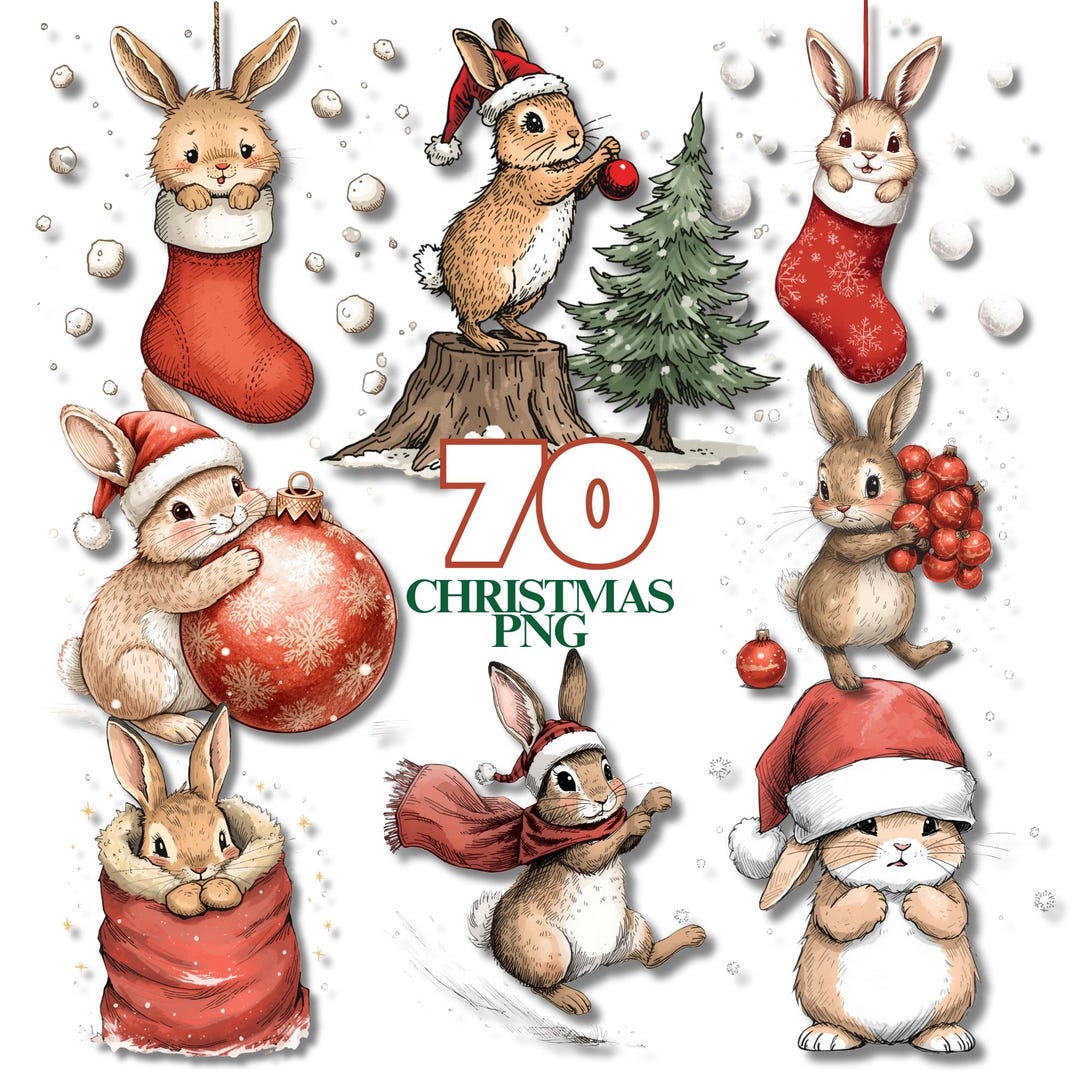 Charming Christmas Bunny Clipart, Watercolor Illustrations for ...