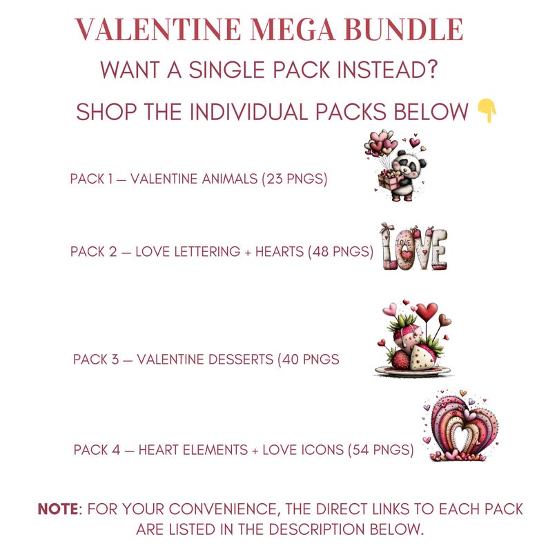Valentine Clipart PNG Bundle, 165 PNG Mega Bundle, Cute Valentine ...
