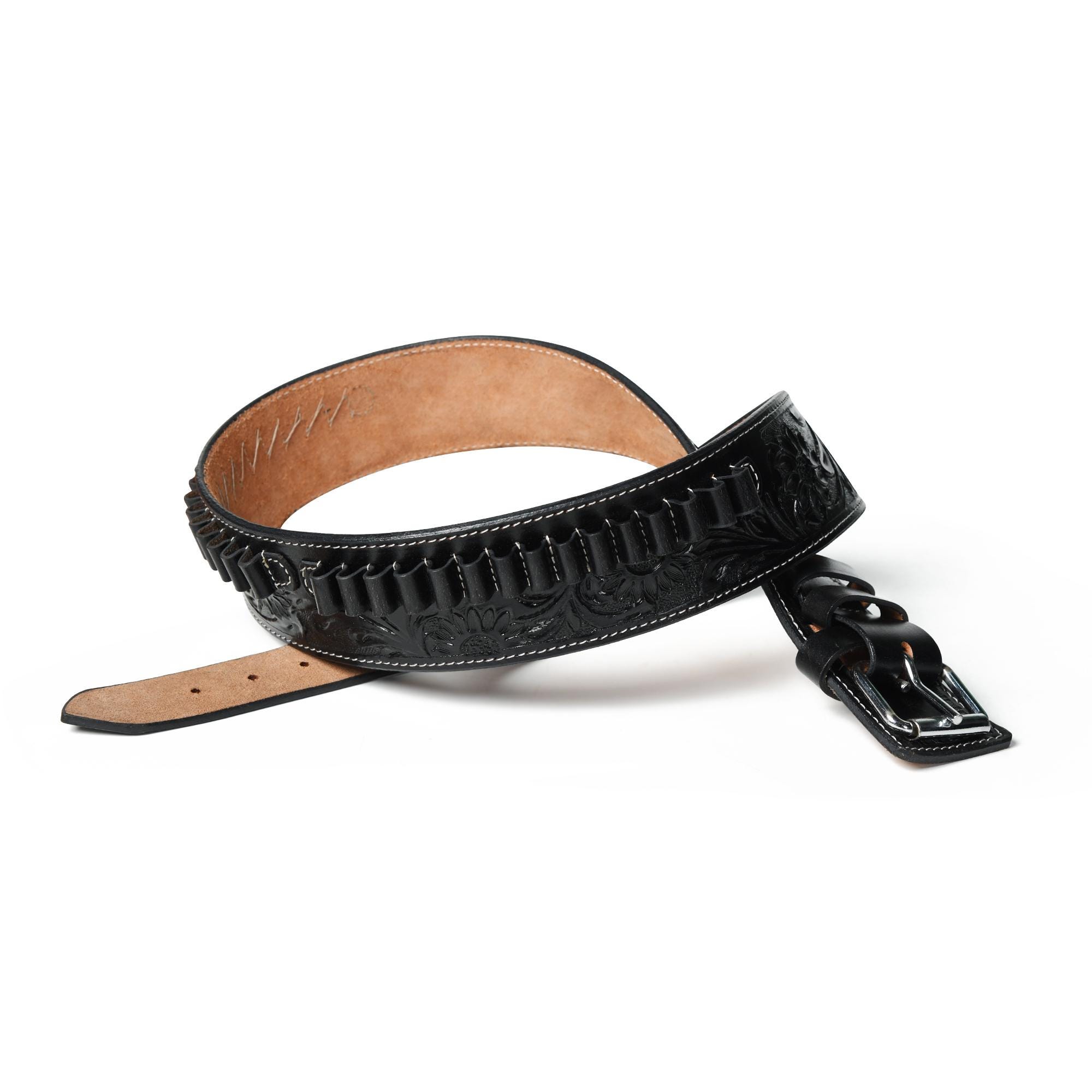 Handmade Black Leather Cartridge Belt - Western Cowboy Ammo Belt Action ...