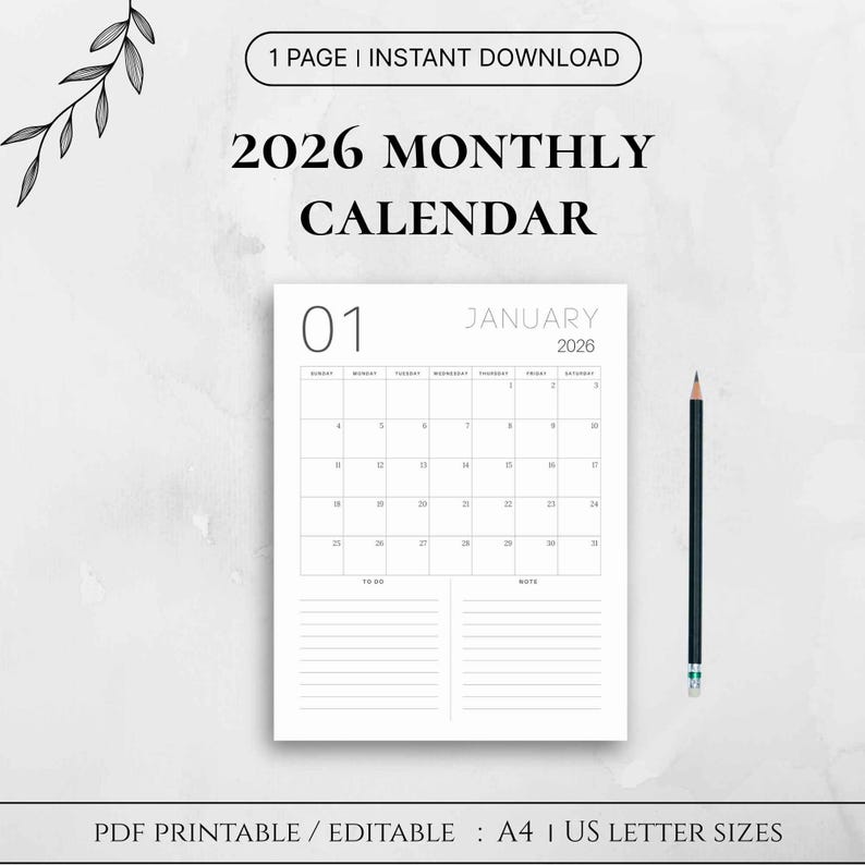 Yearly Calendar Printable, Editable Canva Calendar Template, Sunday ...