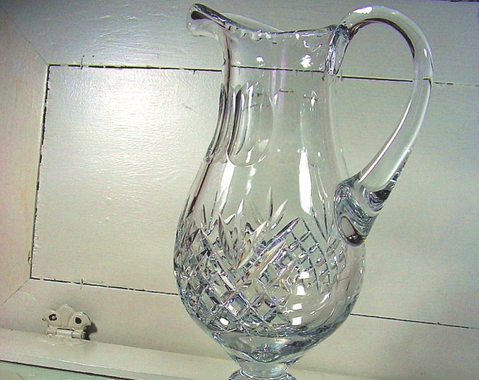 Glass Crystal Pitcher Vintage Galway Irish Cut - Tall Curved Beautiful ...