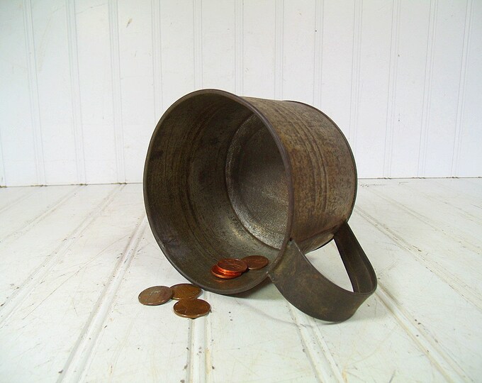 Vintage Rustic Metal Tin Coffee Cup - Retro Primitive Kitchenware Pork ...