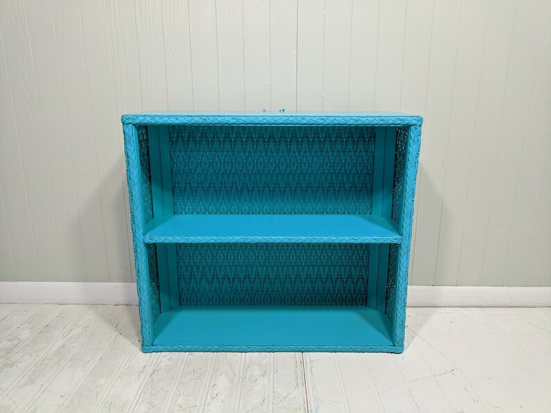Turquoise Wicker Shelf Wall Hanging Vintage Wood and Wicker Shelving ...