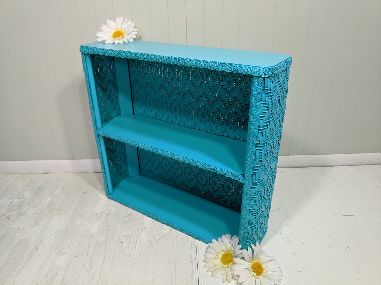 Turquoise Wicker Shelving Unit for Wall Hanging Seascape Blue | Etsy