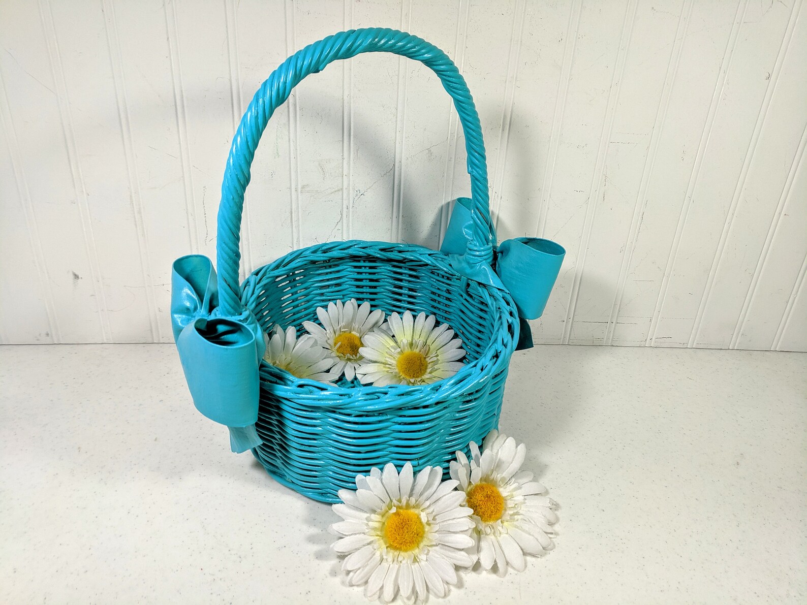 Turquoise Wicker Basket Wedding Bridesmaid Flower Basket Beach - Etsy