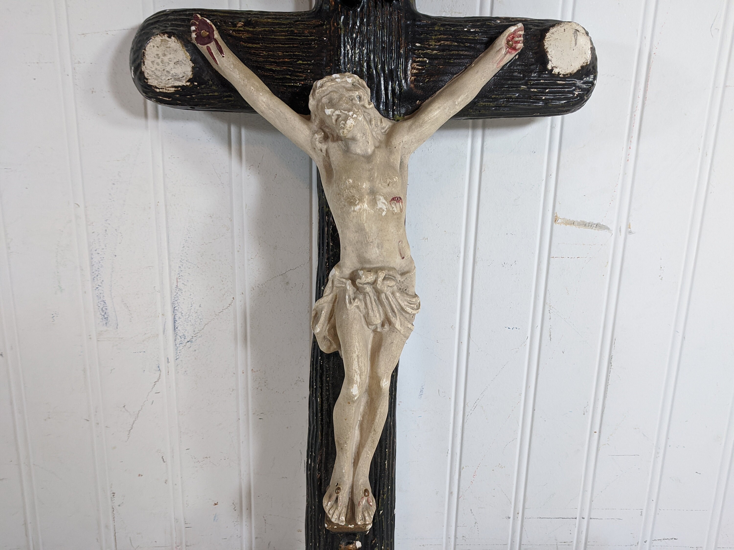 Chalkware Crucifix Oversized Plaster Cross Religious Icon Statuary Old ...