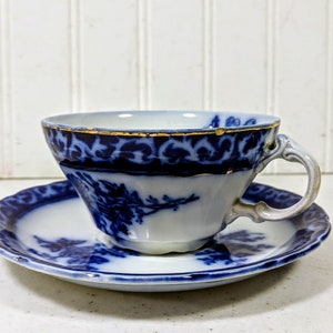 Flow Blue Cup and Saucer Set Touraine Pattern Henry Alcock & Co ...