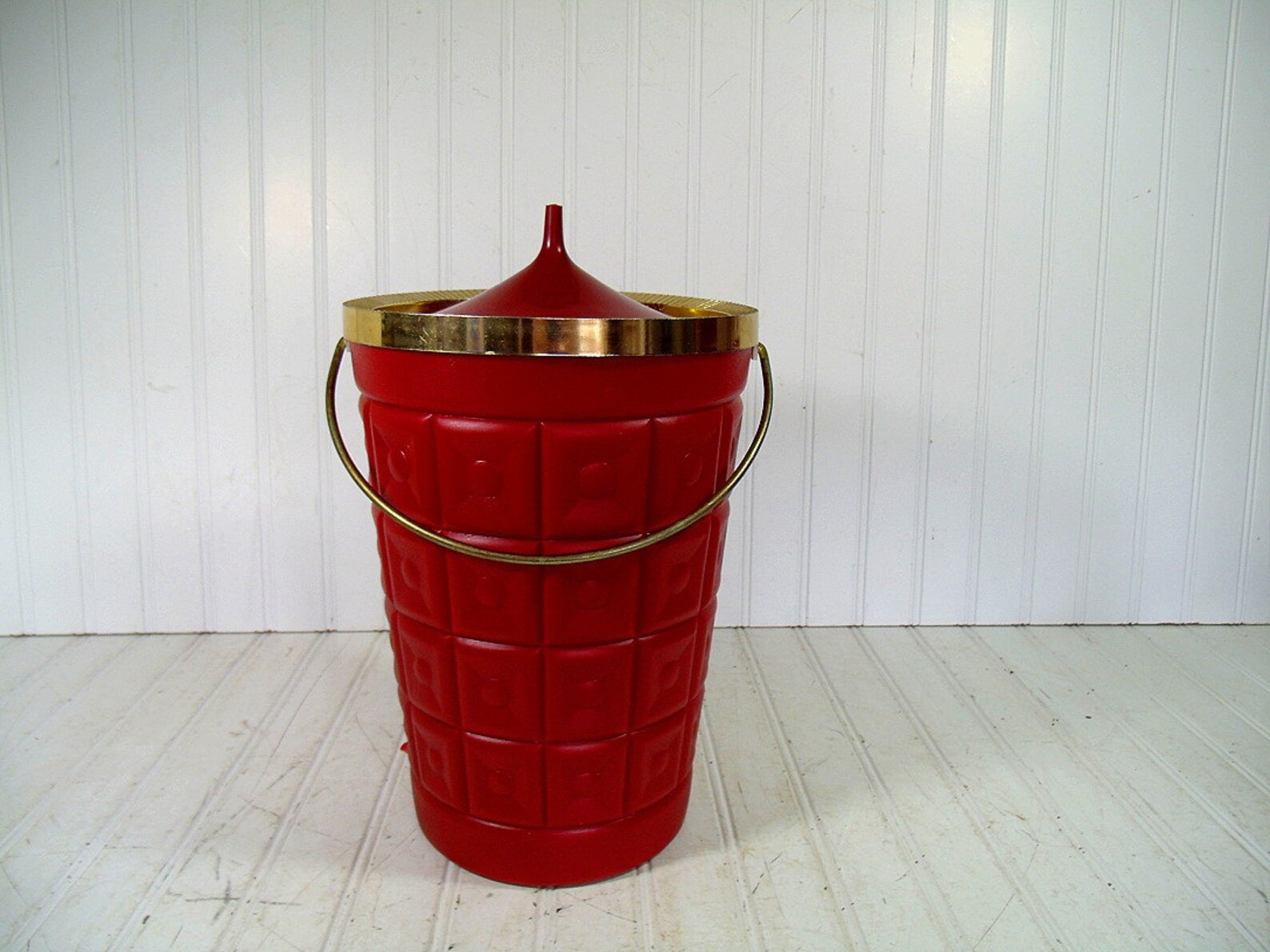 Ice Bucket Tall Retro Atomic Red Gold Trim Vintage Lustraware - Etsy