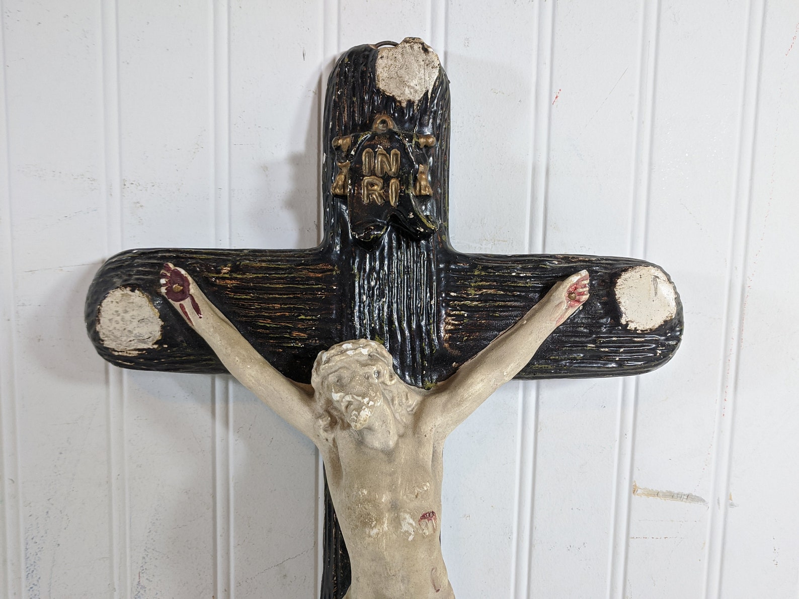 Chalkware Crucifix Oversized Plaster Cross Religious Icon Statuary Old ...