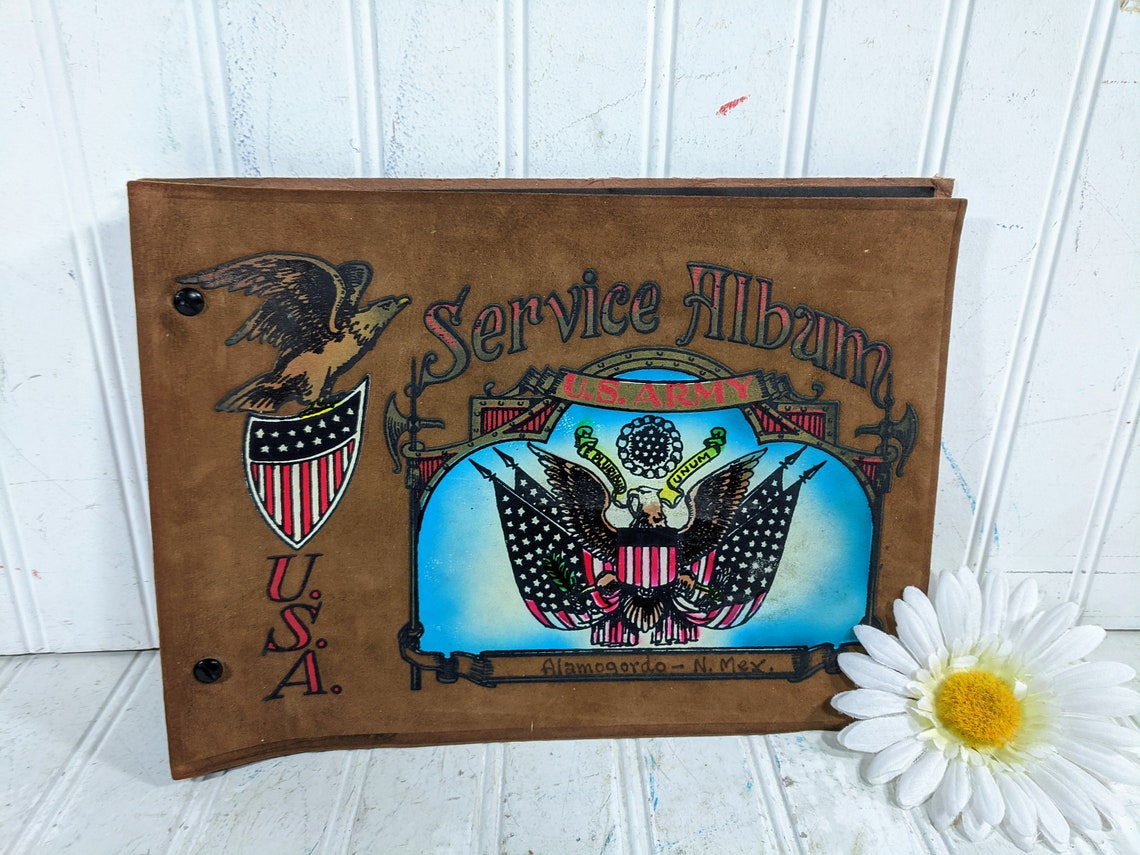 US Army Service Album Leather Suede Cover Hand Painted Eagle - Etsy