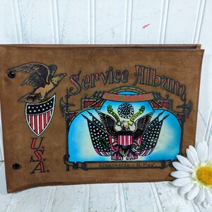 US Army Service Album Leather Suede Cover Hand Painted Eagle Patriotic ...