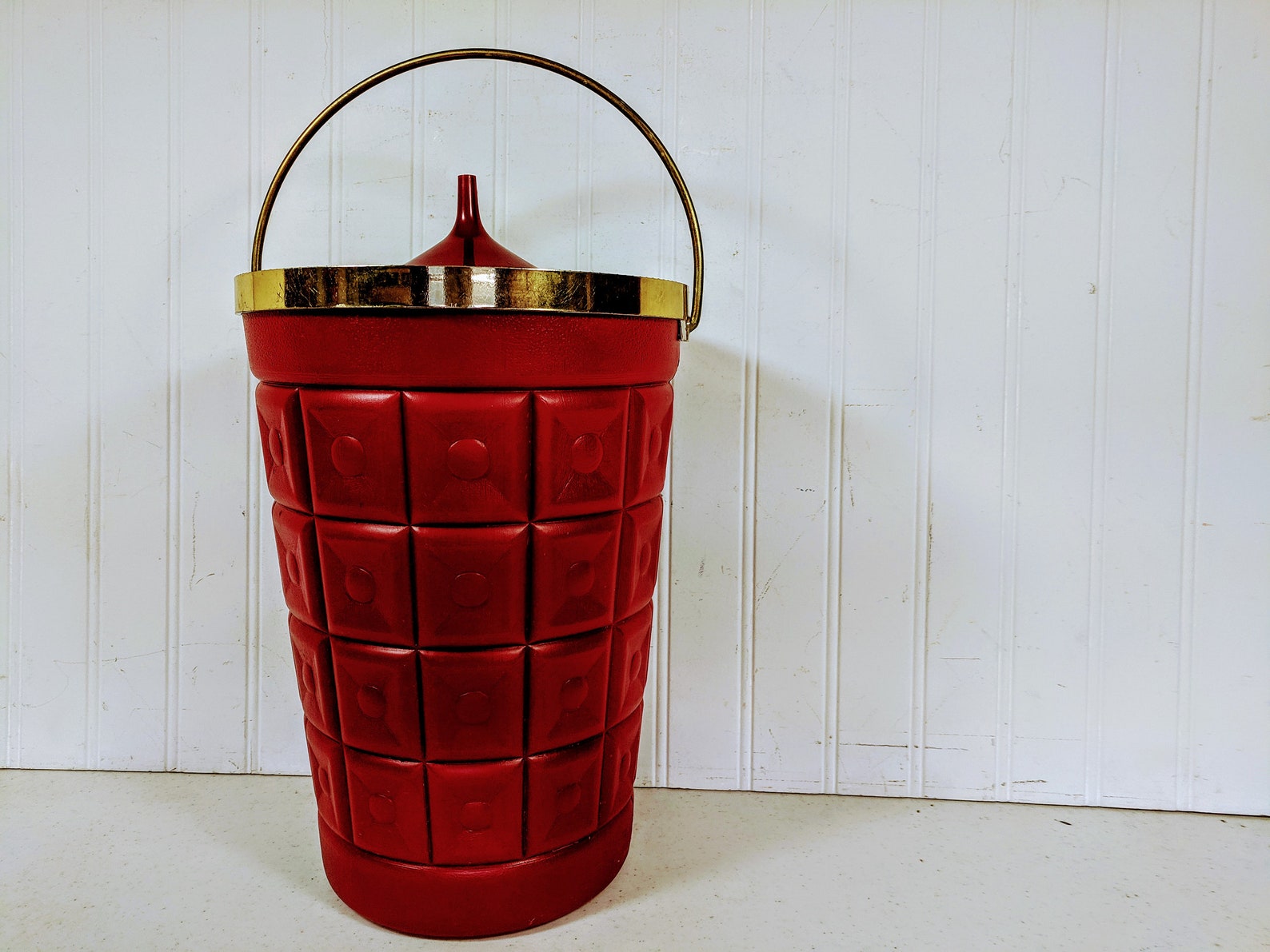 Ice Bucket Tall Retro Atomic Red Gold Trim Vintage LustraWare | Etsy