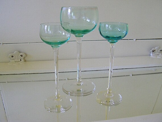 Crystal Stemware Collection of 3 Aquamarine Blue Green Vintage | Etsy
