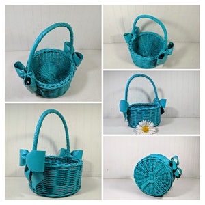 Turquoise Wicker Basket Wedding Bridesmaid Flower Basket Beach Blue ...
