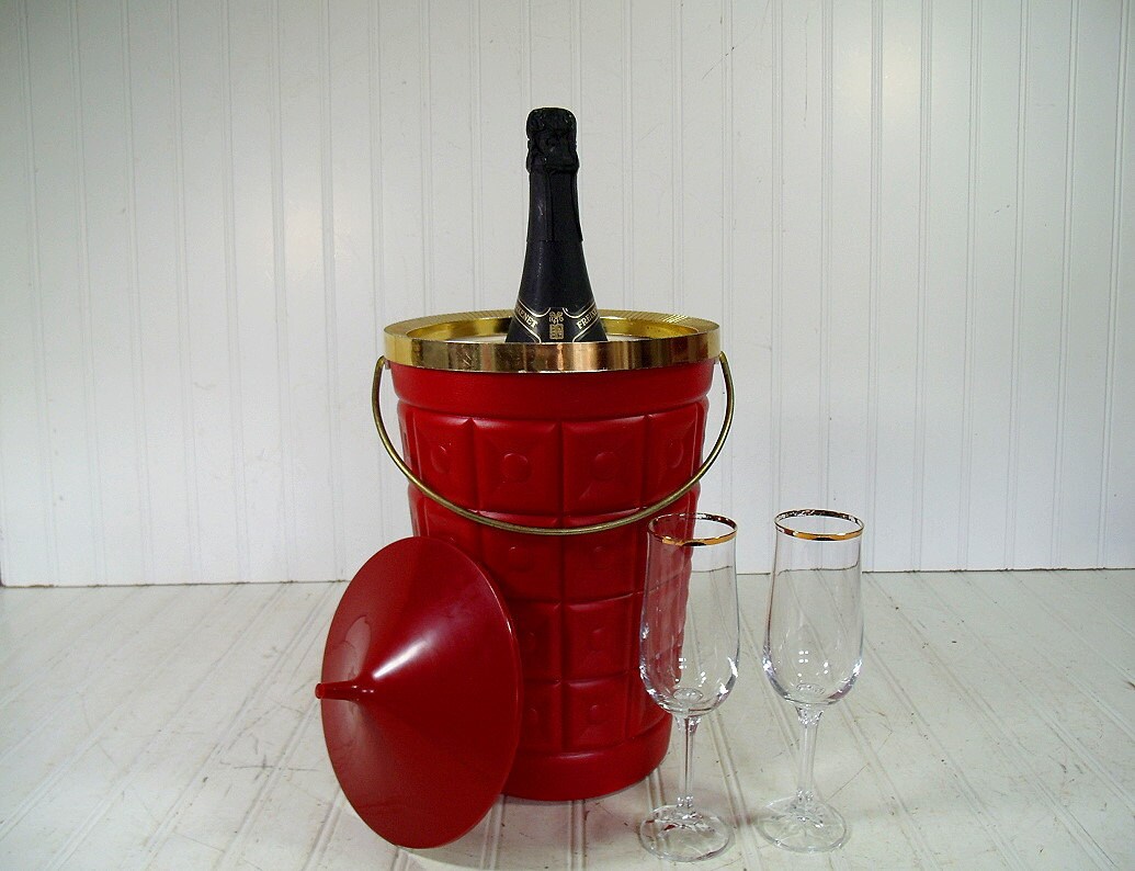 Ice Bucket Tall Retro Atomic Red Gold Trim Vintage Lustraware - Etsy