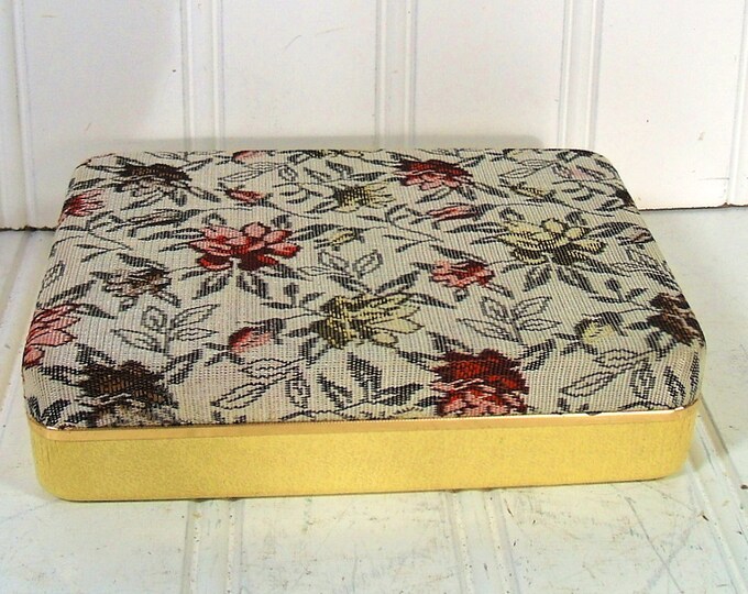Small Tapestry Linen Travel Jewelry Case Vintage Floral Fabric Covered ...