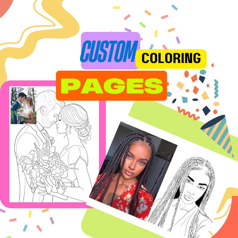 Custom Coloring Pages From Photo, Personalized Coloring Page, Custom Coloring Book Page, Party ...