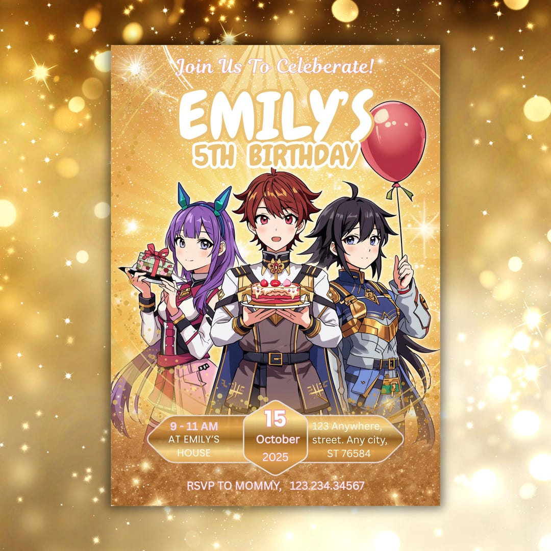 Editable Anime Birthday Invitation | Instant Download (canva Template ...