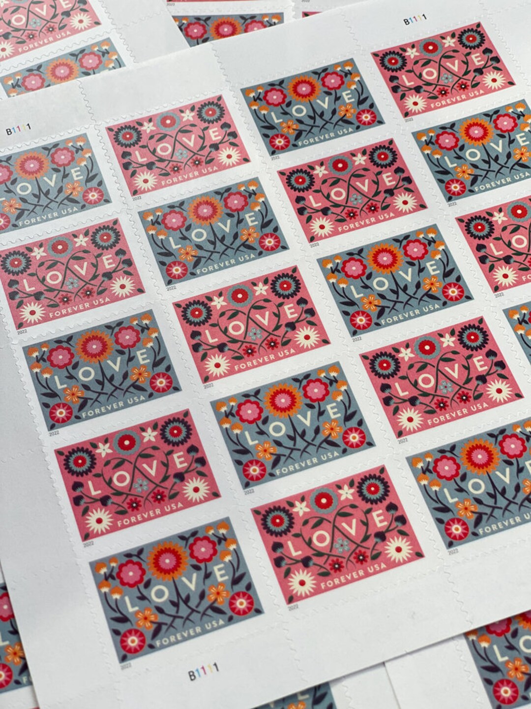 Blue Pink Heart Stamp Good for Invitation / Greeting Cards/ Wedding ...