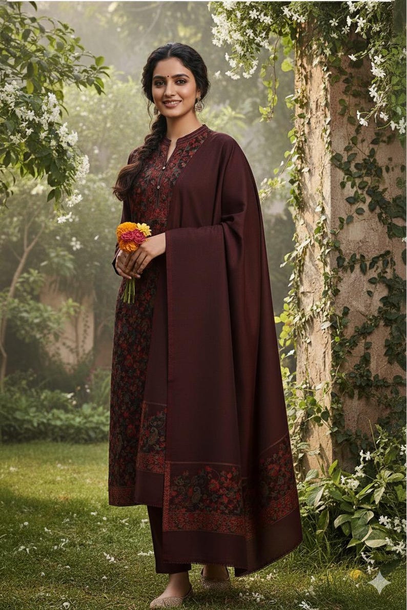 Elegant Wool Kurta Set for Women | Winter Festive Suit With Dupatta ...
