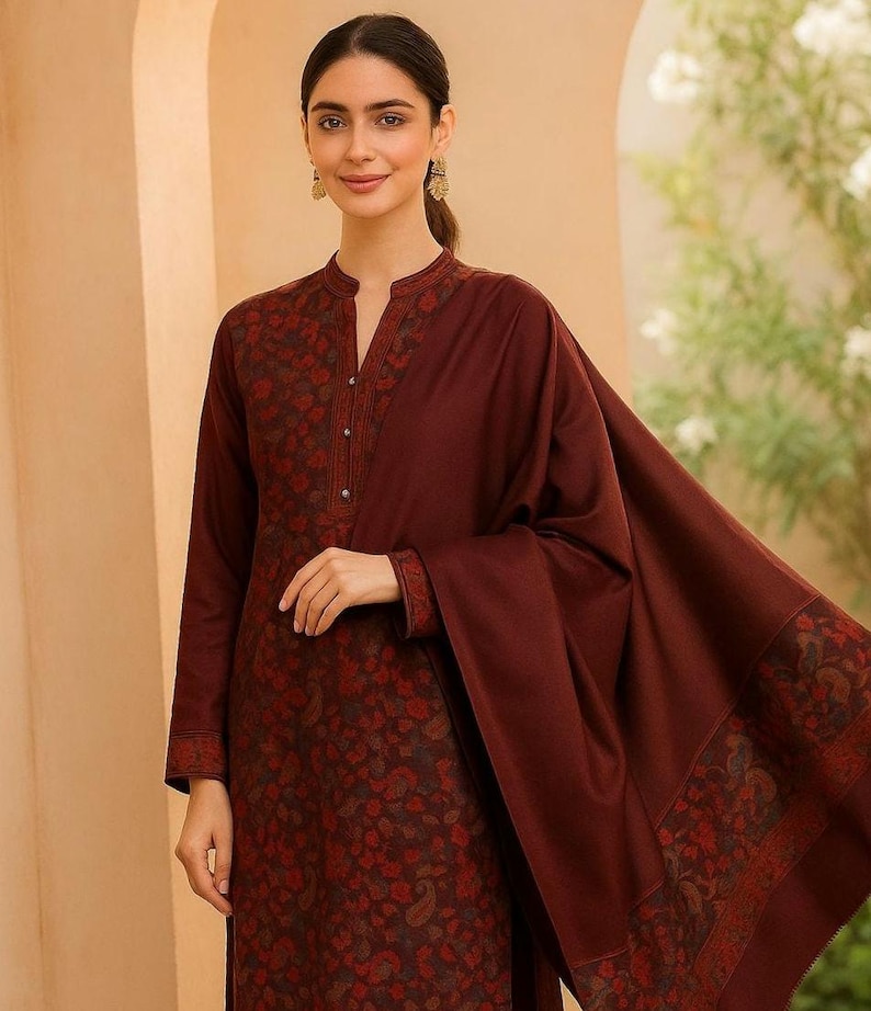 Elegant Wool Kurta Set for Women | Winter Festive Suit With Dupatta ...