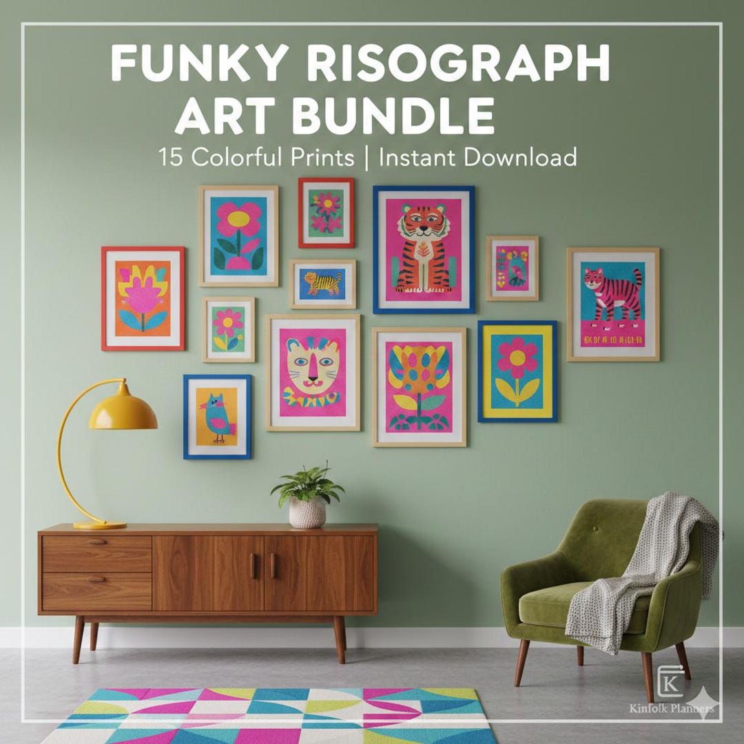 Risograph Print Bundle Set of 15 | Retro Animal Poster Eclectic Decor ...