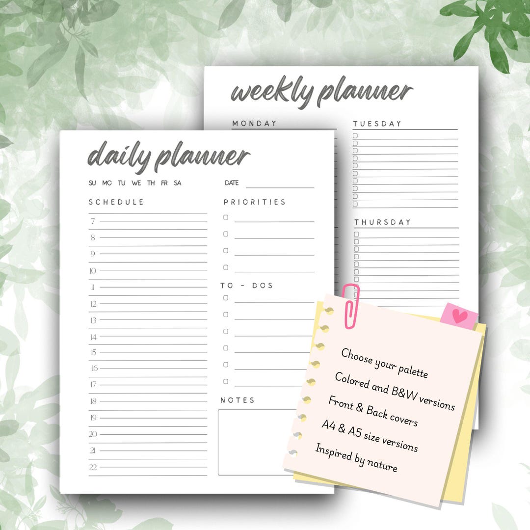 Nature Daily & Weekly Planner Printable | Undated PDF Template ...