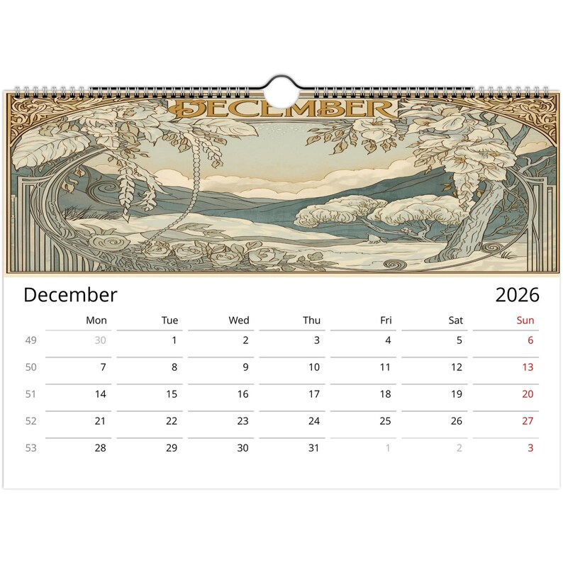 2026 Alphonse Mucha Art Nouveau Wall Calendar: A4 Customizable Print ...