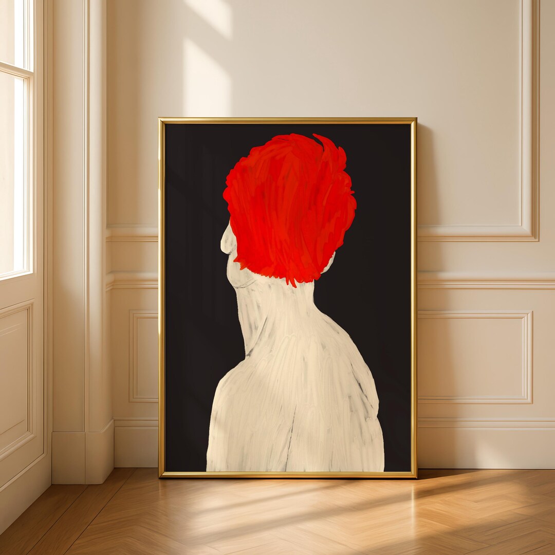Queer Boy Portrait Print, Red Hair Minimal Figure Painting Wall Art ...