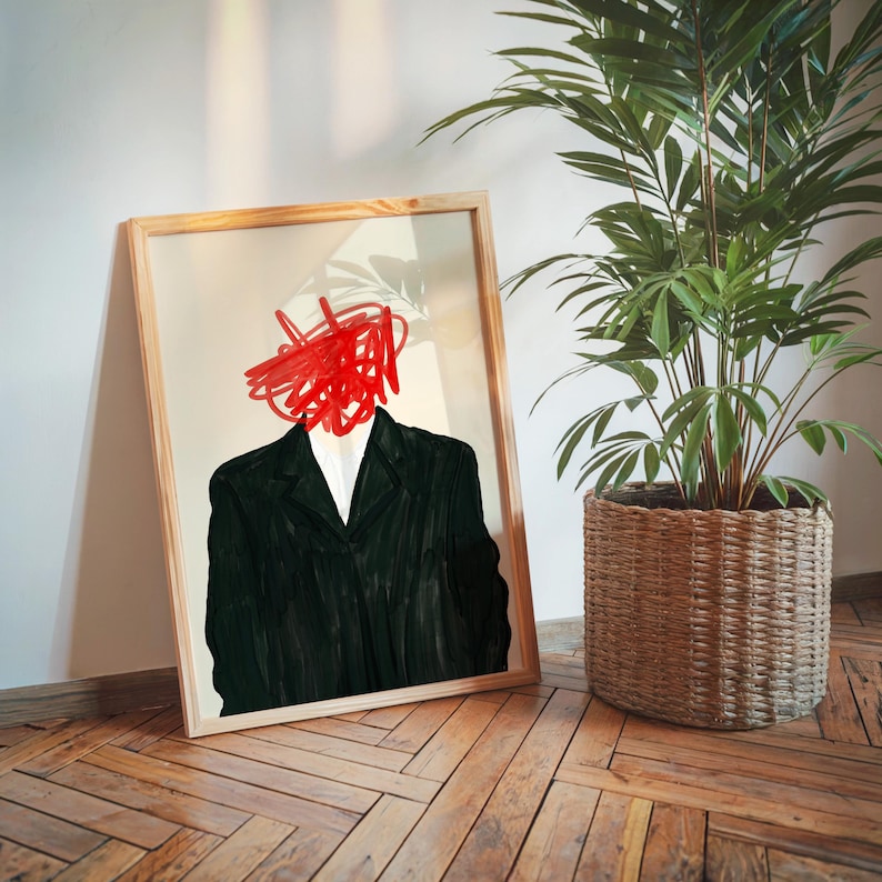 Red Scribble Abstract Art Print, Minimalist Modern Decor (digital ...