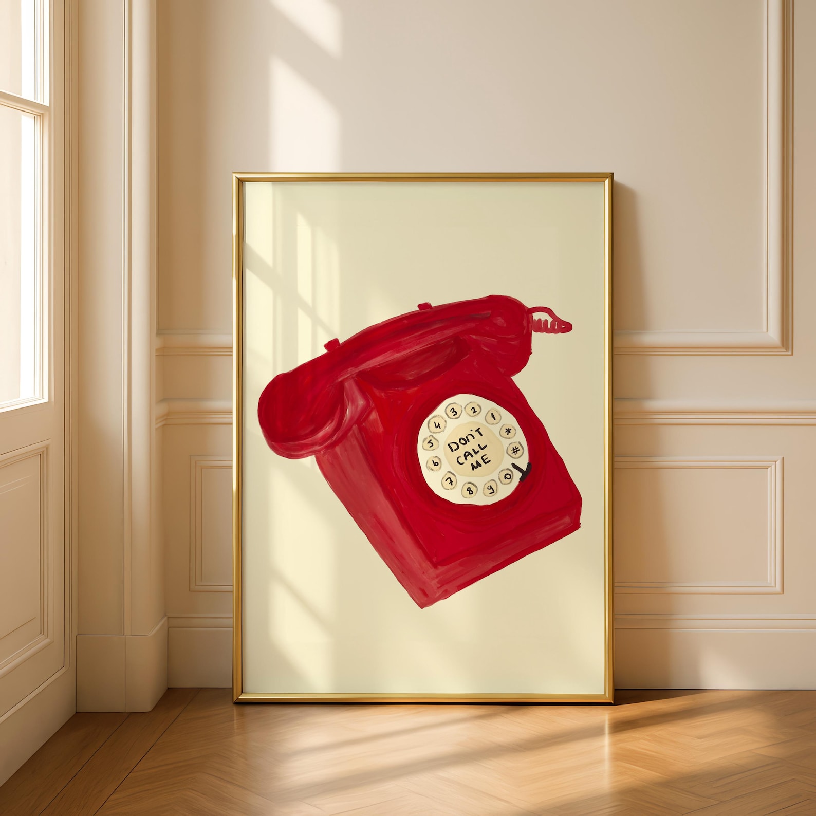Retro Phone Art Print: Funny Red Rotary Phone Illustration (digital ...