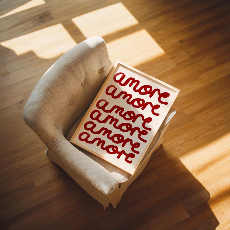 Amore Amore: Modern Typography Art Print and Minimal Red Love Poster ...