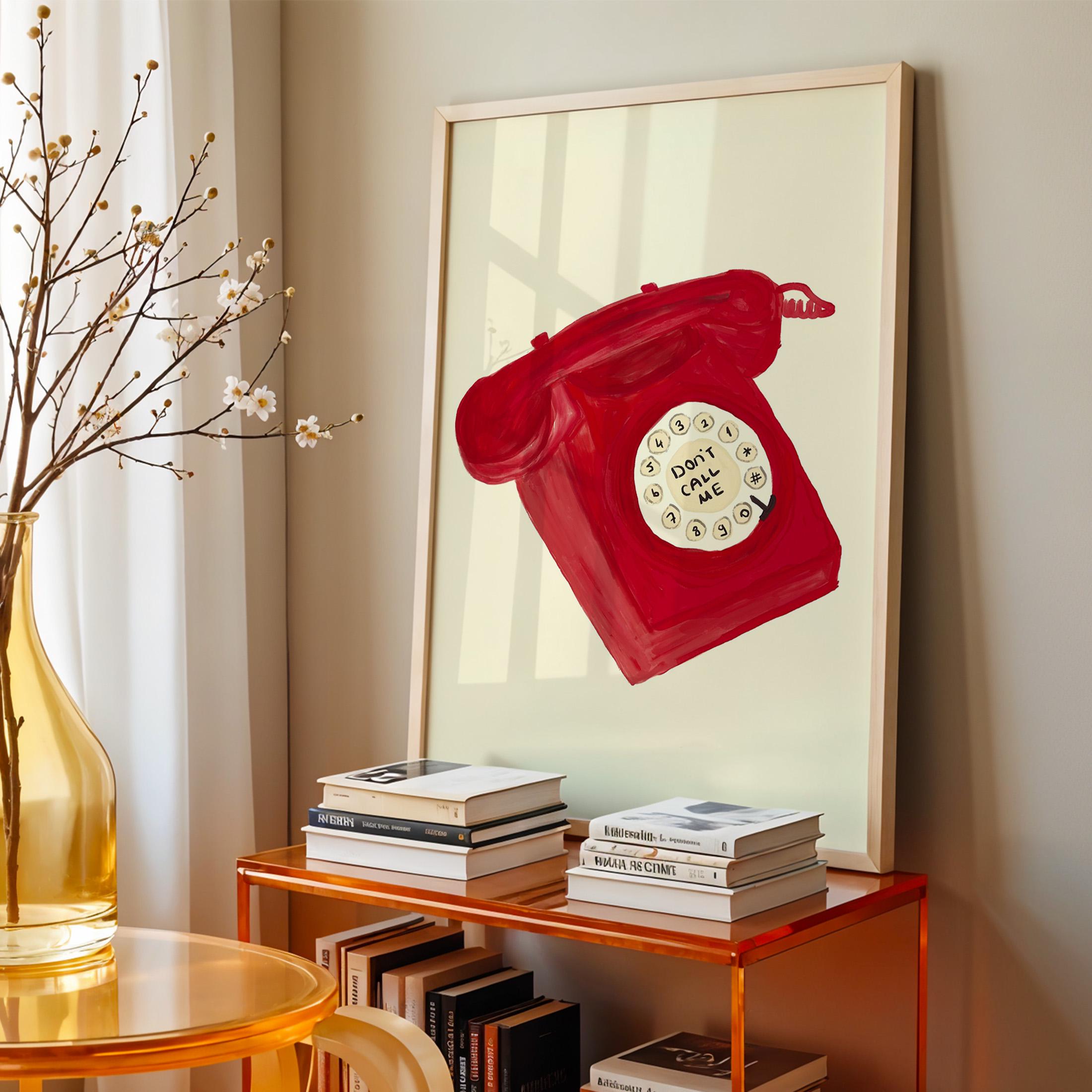 Retro Phone Art Print: Funny Red Rotary Phone Illustration (digital ...