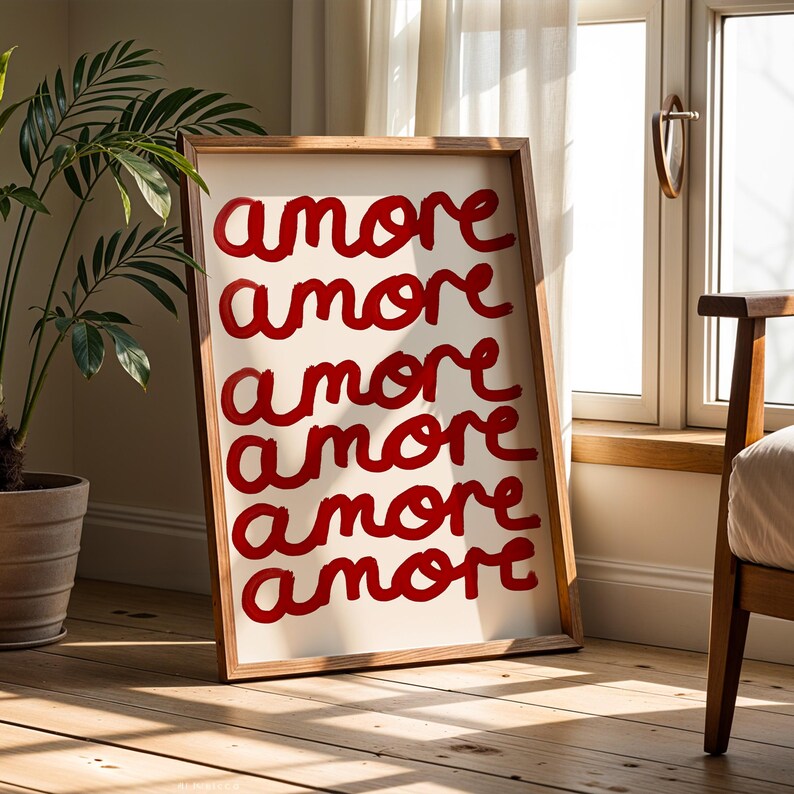 Amore Amore: Modern Typography Art Print and Minimal Red Love Poster ...