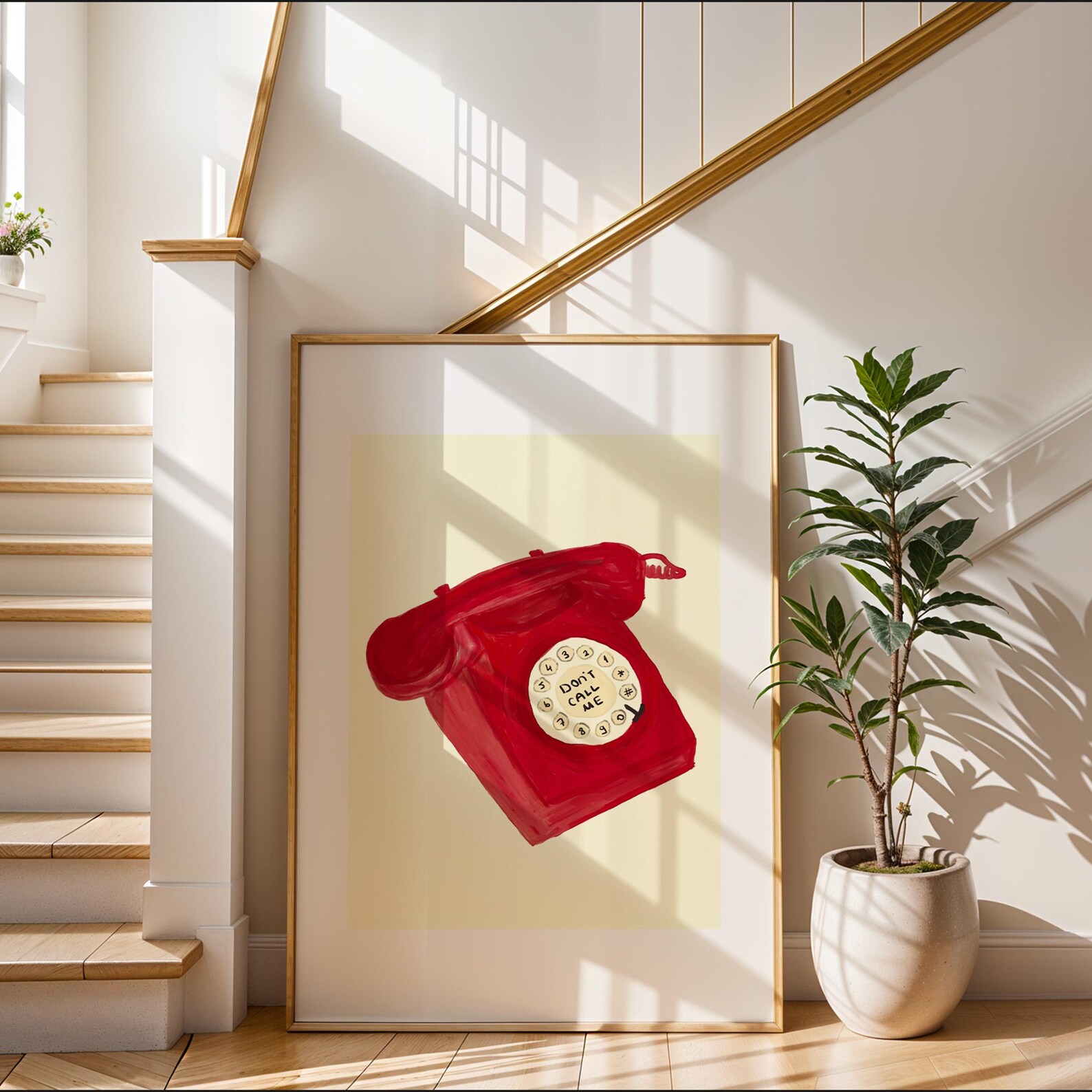 Retro Phone Art Print: Funny Red Rotary Phone Illustration (digital ...