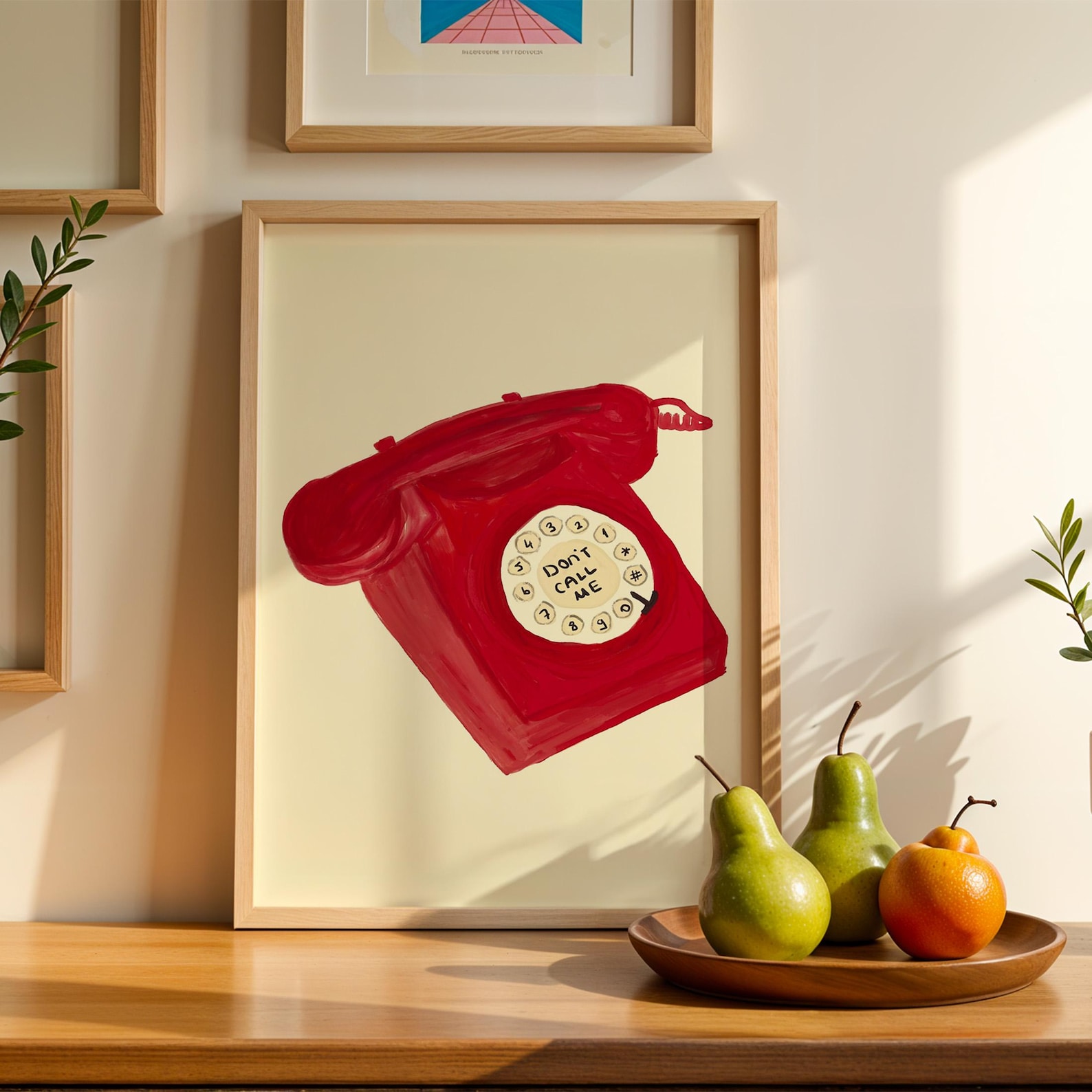 Retro Phone Art Print: Funny Red Rotary Phone Illustration (digital ...