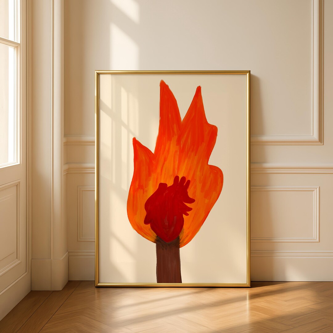 Flaming Heart Torch Art Print – Symbolic Fire Illustration Poster ...