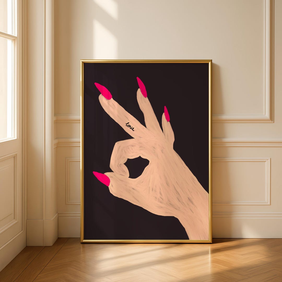 Feminine Hand Gesture Love Illustration Art Print – Pink Nails, Modern ...