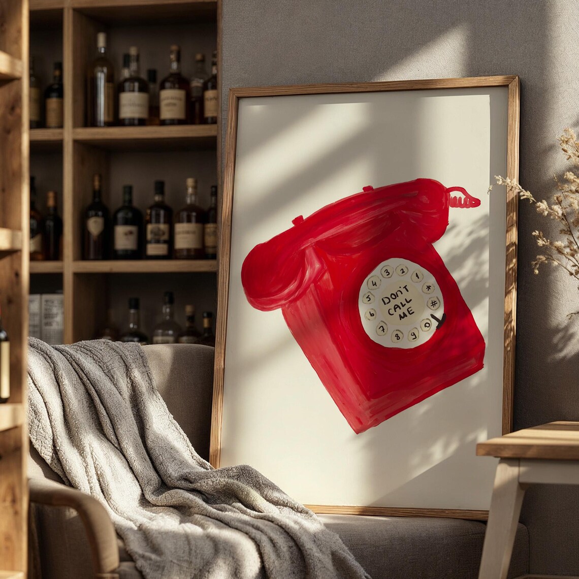 Retro Phone Art Print: Funny Red Rotary Phone Illustration (digital ...