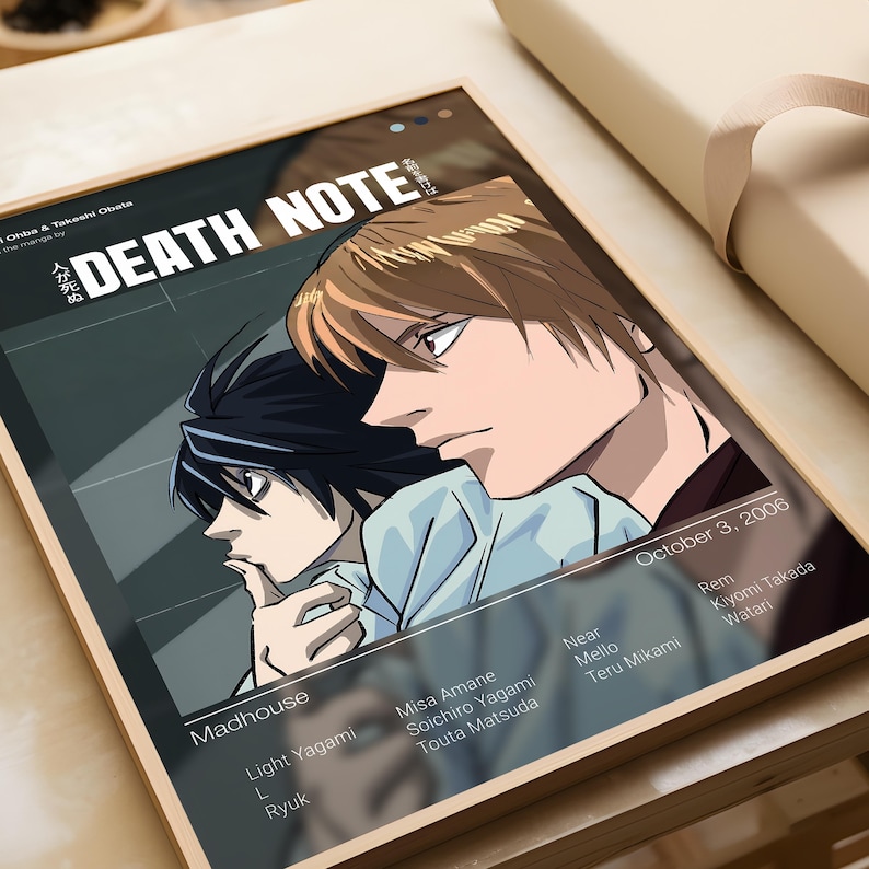 Death Note Poster, Light Yagami & L Anime Wall Art Print Vintage ...