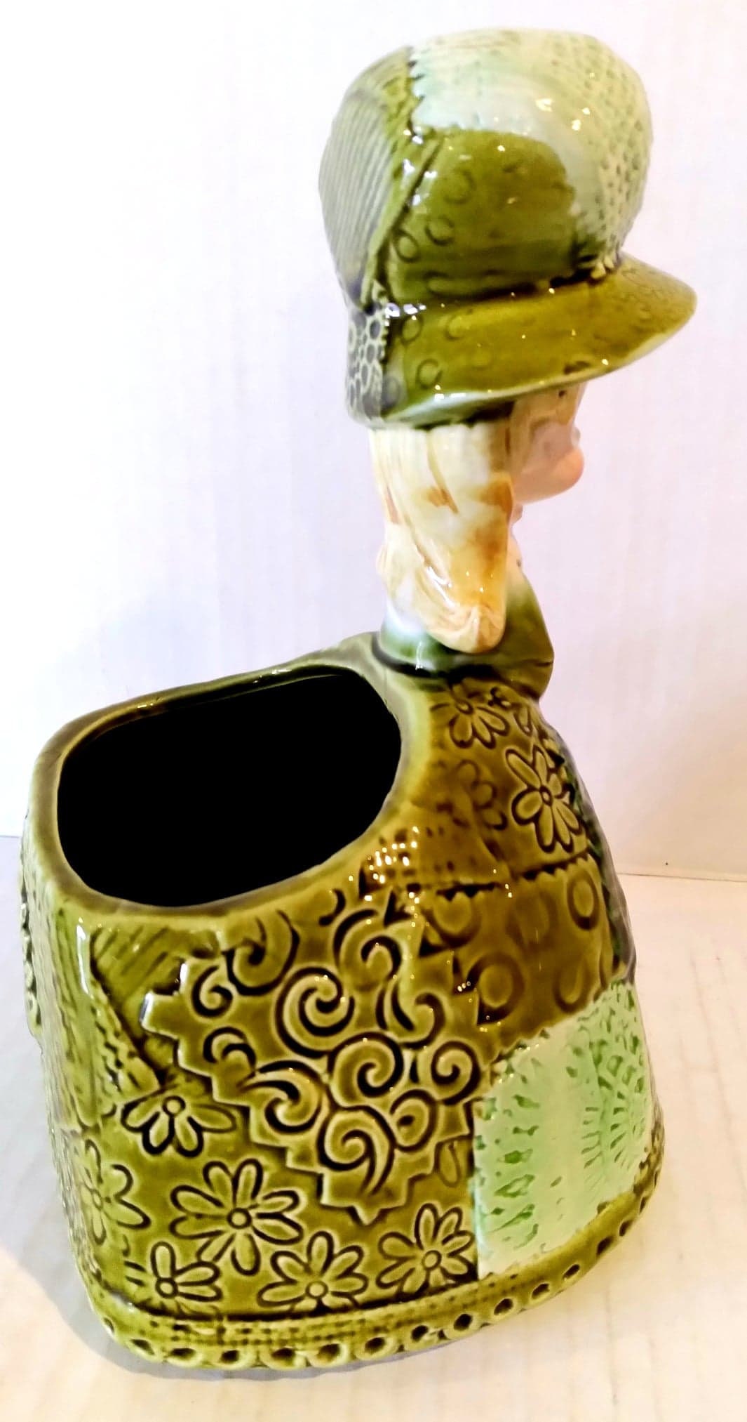 Vintage Relpo Ceramic Planter Girl in Green Daisy Calico - Etsy