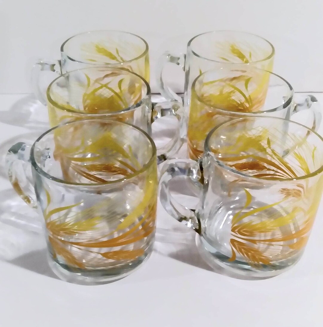 Vingage Clear Glass Wheat Pattern Design Mugs Cups - Etsy