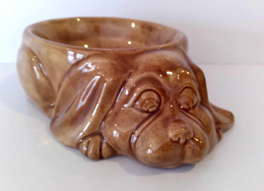 Vintage Brown Ceramic Dog Shaped Dog Food Water Dish Bowl - Etsy