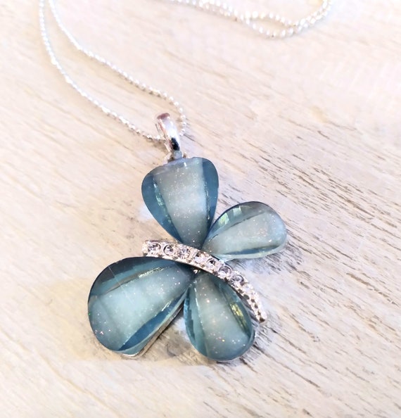 Vintage Blue Rhinestone Butterfly Pendant on Silver Tone Chain Etsy