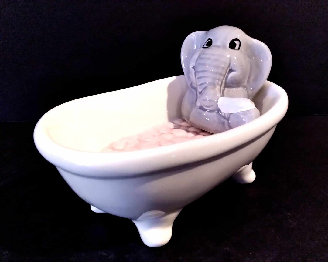 Vintage Ceramic Grey Elephant in White Tub Having Pink Bubble Bath Soap ...
