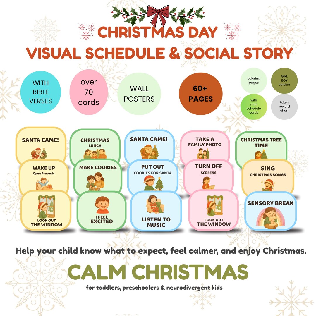 Calm Christmas Visual Schedule & Social Story Kit for Kids Editable ...