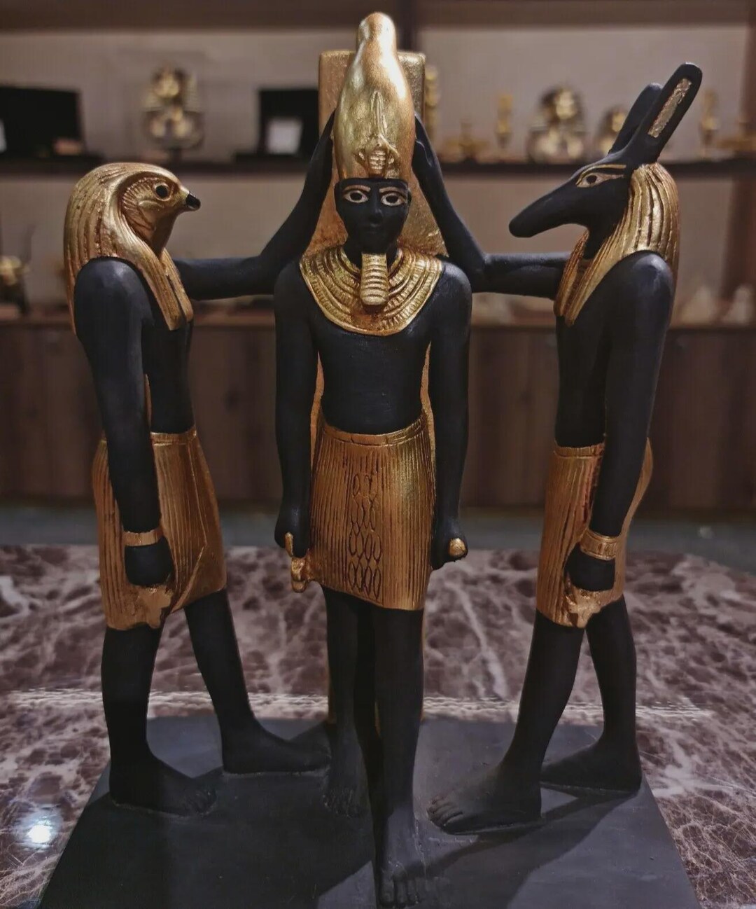 Statue of Ramesses III With Horus and Seth - Black & Gold Egyptian ...