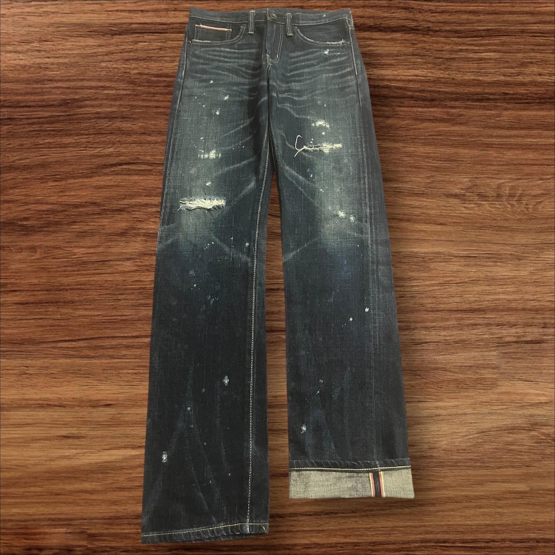 Vintage Edwin Japan 505ZX Whisker Dark Washed Distressed Buckle Back ...
